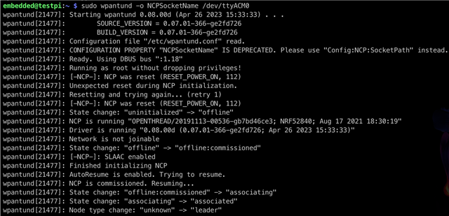 Zephyr Coprocessor NCP Not Working With Wpantund Running On Raspberry