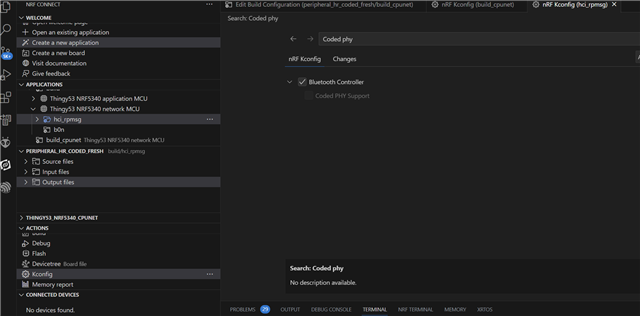 Configuration CODED PHY Warnings KConfig NRF5340DK Thingy 53