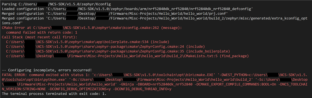 nRF Connect SDK 1.5.0 won't build any "application" on VS Code following any of the official ...