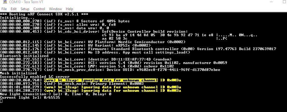 Bluetooth Mesh - light_ctrl sample - bt_mesh_access - warnings - Nordic Q&A - Nordic DevZone ...