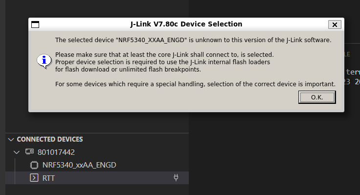 J Link Unknown Device After Updating Nrf Connect Plugin For Vscode Nordic Qanda Nordic