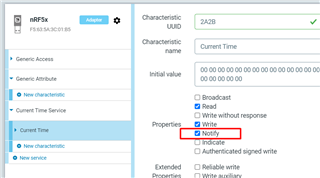 unable to configure NRF52840-DONGLE with new attribute set as notify/indicate, read/write work ...