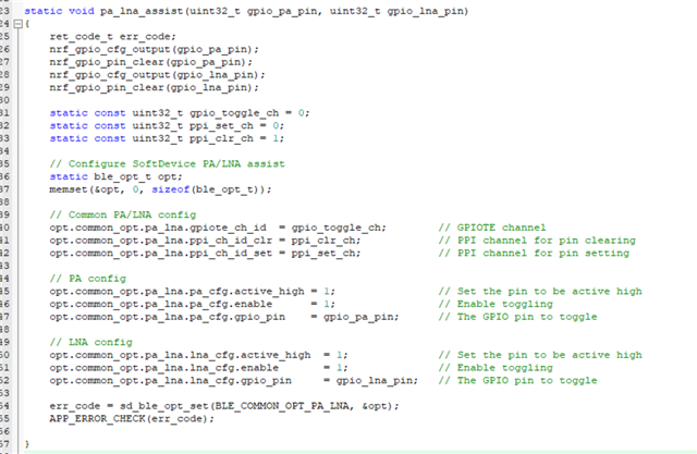 Reference Sd Ble Opt Set Ble Common Opt Pa Lna Andopt Function Causes Gpiote Interrupt To Fail
