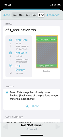 nRF5340 OTA Error: This image has already been flashed - Nordic Q&A - Nordic DevZone - Nordic ...
