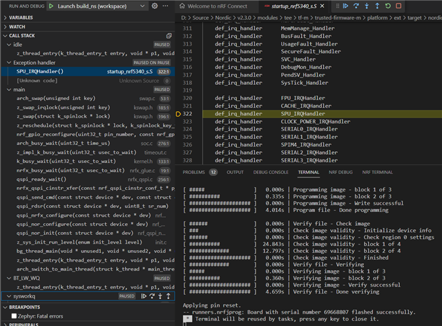 NCS v2.3.0 nrf5340_cpuapp_ns enters DEFAULT_IRQ_HANDLER(SPU_IRQHandler) in startup_nrf5340 ...