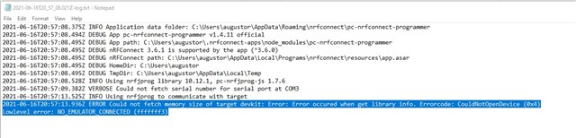 Could not fetch memory size of target devkit: Error: Error occured when get library info ...