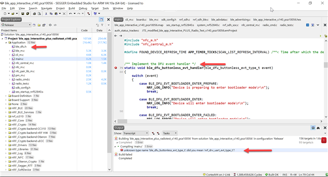 Errors While Adding The Buttonless Secure Dfu Service To A Ble Application Nordic Qanda Nordic 4918