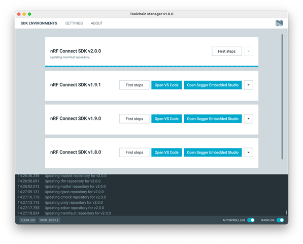 nRF Connect v2.0.0 installation hangs at "Updating memfault repository ...