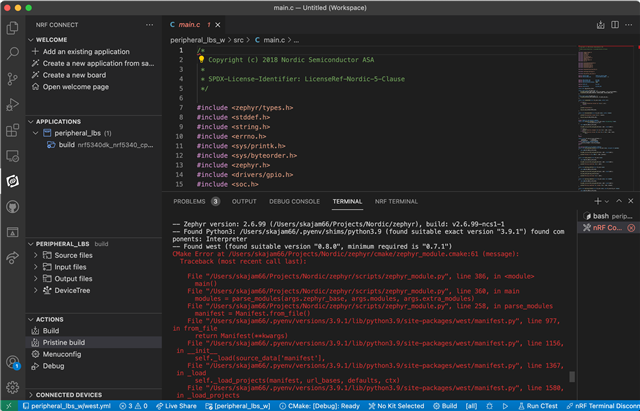 Problem building sample apps in VS Code for nRF5340 - Nordic Q&A - Nordic DevZone - Nordic DevZone