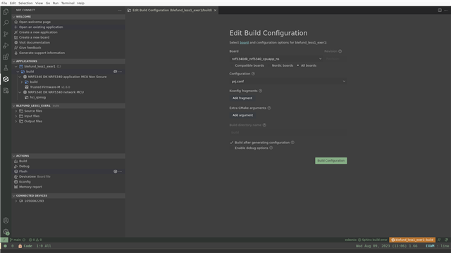 Can't run blefund_less1_exer1 on NRF5340 - Nordic Q&A - Nordic DevZone - Nordic DevZone