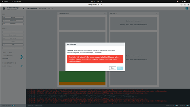 Unable to program esb_ptx example on thingy53 - Nordic Q&A - Nordic DevZone - Nordic DevZone