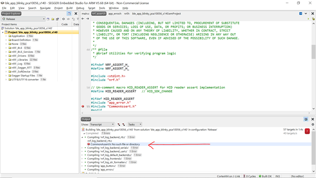 ble_app_blinky_pca100056_s140 - build problem - Nordic Q&A - Nordic DevZone - Nordic DevZone