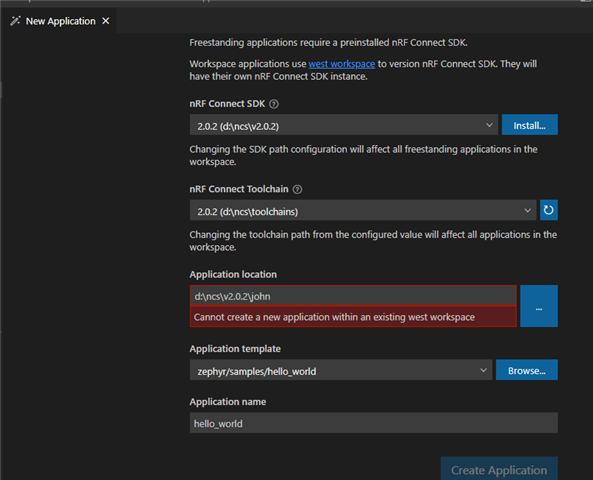Cannot Create A New Application An Existing West Workspace Nordic Qanda Nordic Devzone