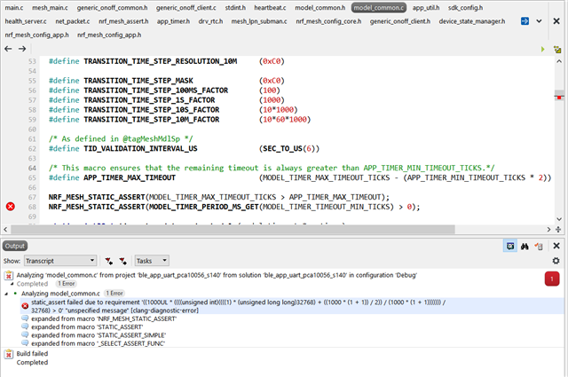 Static Assertion Failed Unspecified Message When Trying To Integrate Ble Uart Coexist Mesh
