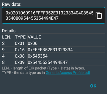 How to retrieve advertising packet data from beacon? I'm only able to parse out the name ...