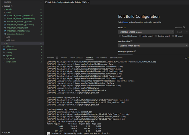 Failing to build FAT_FS sample on nRF5340dk - Nordic Q&A - Nordic DevZone - Nordic DevZone