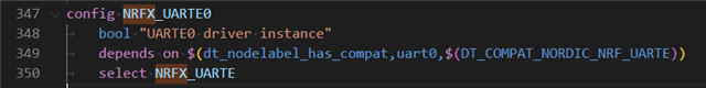 warning: NRFX_UARTE0 was assigned the value 'y' but got the value 'n'; reference to dependencies ...