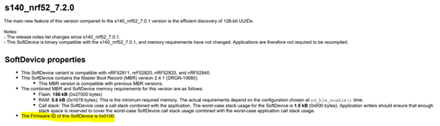 Firmware ID for Soft Device S113 and S140 - Nordic Q&A - Nordic DevZone - Nordic DevZone
