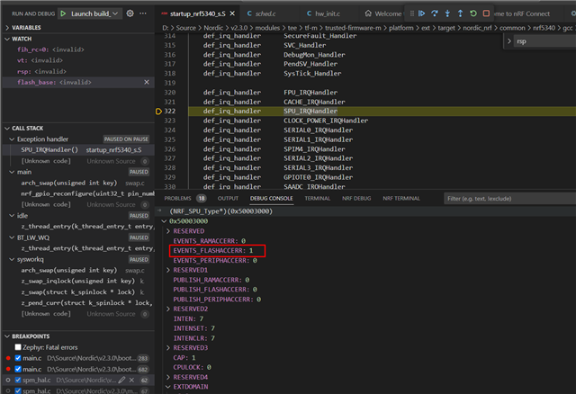 NCS v2.3.0 nrf5340_cpuapp_ns enters DEFAULT_IRQ_HANDLER(SPU_IRQHandler) in startup_nrf5340 ...