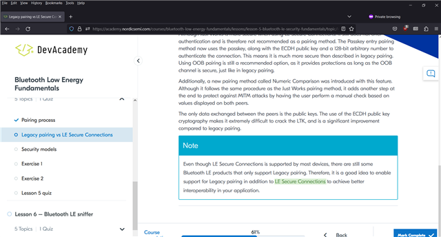 LE Secure Connectiosn to LE Secure Connections in BLE fundamentals Lesson 5: Legacy pairing vs ...