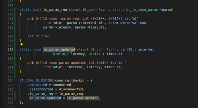 Why the le_param_req() callback is never called again (zephyr) with example peripheral BLE ...