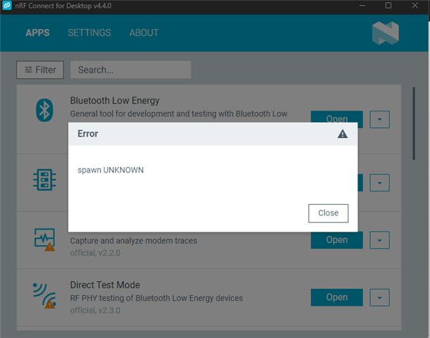 spawn UNKNOWN error. - Nordic Q&A - Nordic DevZone - Nordic DevZone