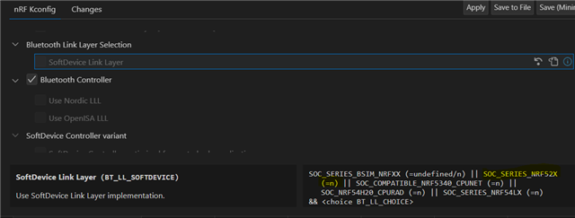 KCONFIG unable to select softdevice LL controller - Nordic Q&A - Nordic DevZone - Nordic DevZone