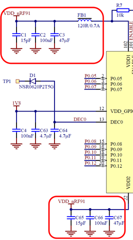 nRF9160 reference design VDD decoupling caps (physical positions seem reversed) - Nordic Q&A ...