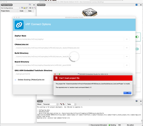 getting started: can't load project file: 'solution load command failed ...