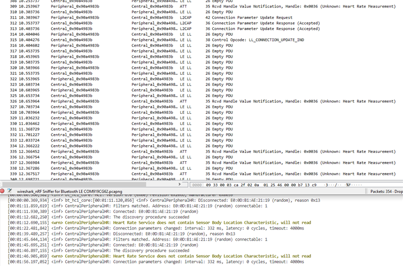 Custom board nrf5340 configured as central peripheral HR combo disconnects from HR devices after ...